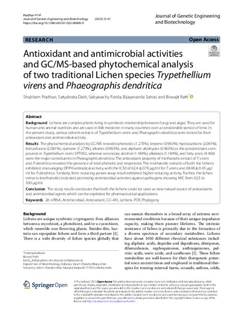 Pdf Antioxidant And Antimicrobial Activities And Gcms Based