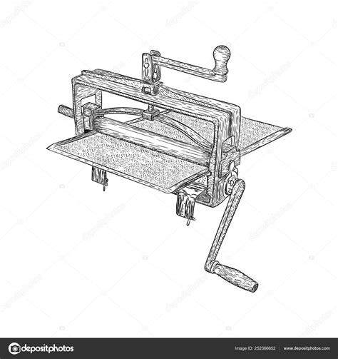 Ancient Printing Press Machine Illustration Hand Drawn Sketch Antique Machine Stock Vector By