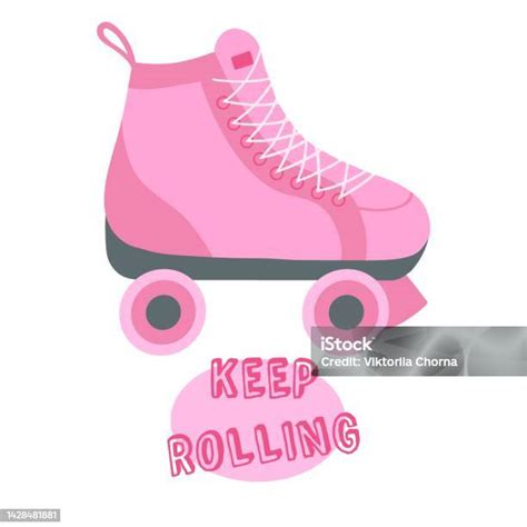 만화 플랫 스타일의 핑크 롤러 스케이트 고전적인 80 년대 90 년대 패션 요소 팝 소녀 스티커 엠블럼 핀 배지 패치의 벡터 일러스트레이션 노스탤지어 1990 0명에 대한