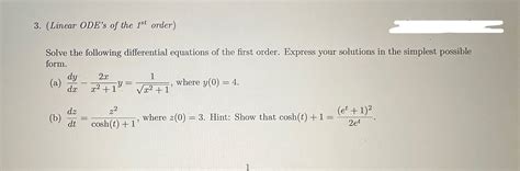 Solved Linear Odes Of The 1st ﻿order Solve The Following