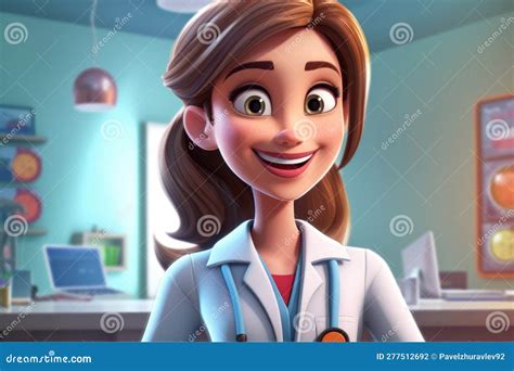 Cartoon Illustration Of Friendly Woman Doctor Ai Generative Medical