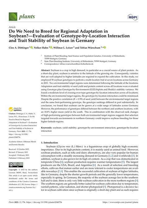 Pdf Do We Need To Breed For Regional Adaptation In Soybean—evaluation Of Genotype By Location