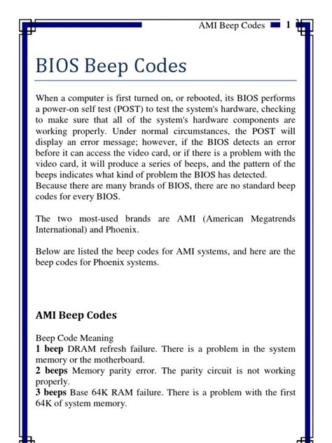 A Guide To Understanding Bios Beep Codes For Ami And Phoenix Systems