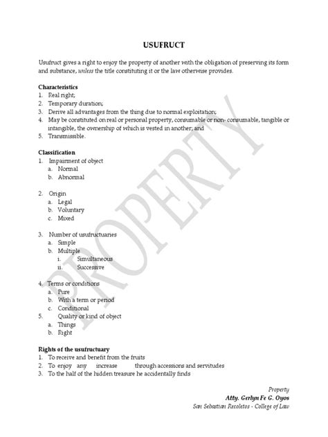 Property Notes Usufruct Pdf Securities Finance Property