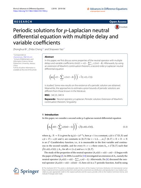Pdf Periodic Solutions For P Laplacian Neutral Differential Equation