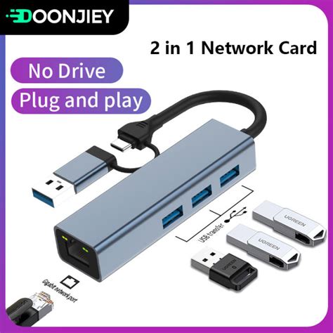 Usb3 1 Type C To Ethernet Rj45 Lan Gigabit Adapter Hub 100 1000m Network Card For Laptop Macbook