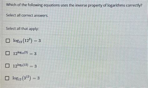 Solved Which Of The Following Equations Uses The Inverse
