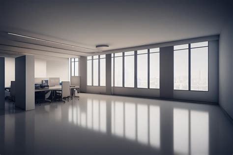 가구와 도구가 있는 사무실 인테리어 테이블과 의자가 있는 사무실 모형 열린 공간 프리미엄 사진