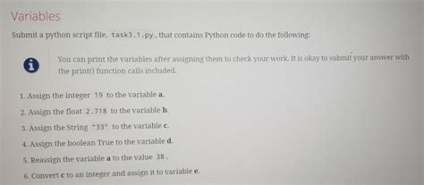 Solved Variables Submit A Python Script File Task31py