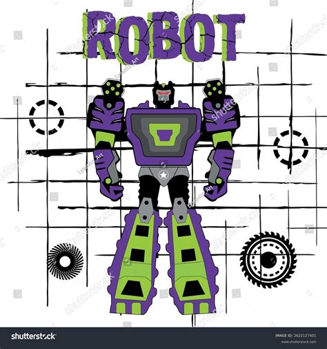 Futuristic Robot Green Purple Cyber Grid Stock Vector Royalty Free 2622127401 Shutterstock