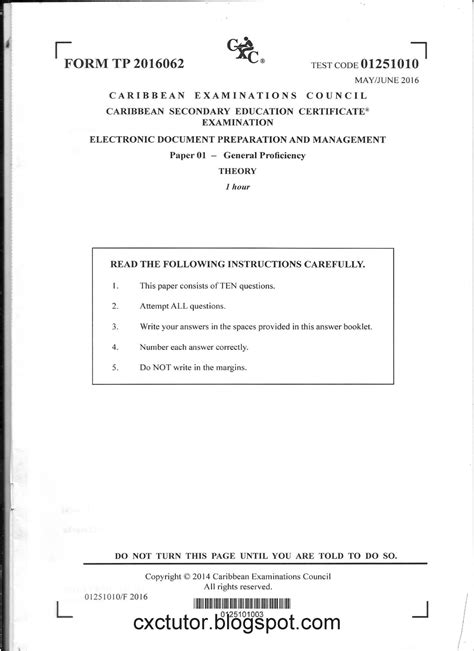 Edpm Paper 01 Cxctutor I Form Tp 2016062 I Test Code 01251010 L