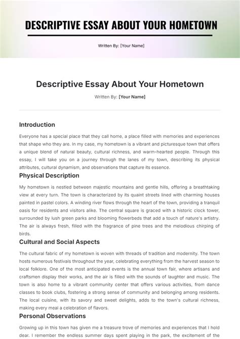 Free Descriptive Essay About Your Hometown Template To Edit Online