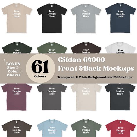 Front And Back Gildan 64000 Shirt Bundle Mockup Softstyle Unisex T Shirt