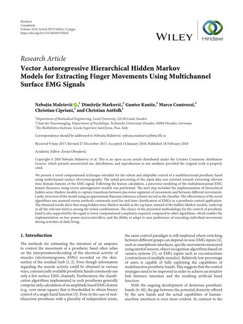 Pdf Vector Autoregressive Hierarchical Hidden Markov Models For Extracting Finger Movements