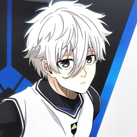 An Anime Character With White Hair And Black Eyes Looking At The Camera