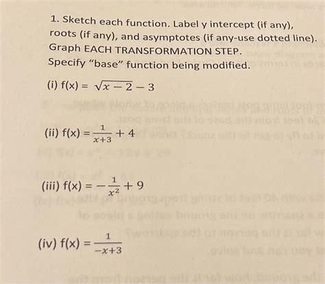 Solved 1 Sketch Each Function Label Y Intercept If Any Chegg Com