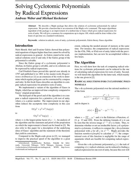 Pdf Solving Cyclotomic Polynomials By Radical Expressions