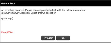 Error 00004 Gfsurveyssurveyexception Script Thrown Exception