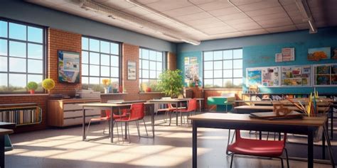Premium Ai Image Empty Classroom With Desks And Chairs Background