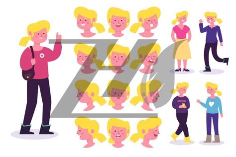 دانلود وکتور کاراکتر دختر با لباس و حالت‌های مختلف دانلود رایگان فایل