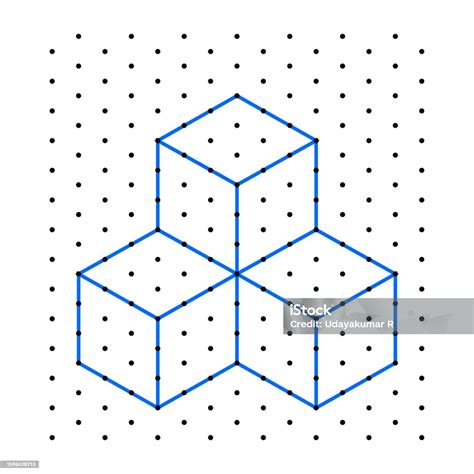 도트 그리드 아이소메트릭 큐브 점선 선화 학교 수학 시트 흰색 배경에 기하학의 세계 다이어그램에 대한 스톡 벡터 아트 및 기타