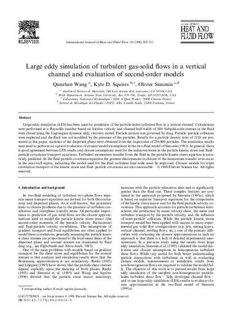 Pdf Large Eddy Simulation Of Turbulent Gas Solid Flows In A Vertical