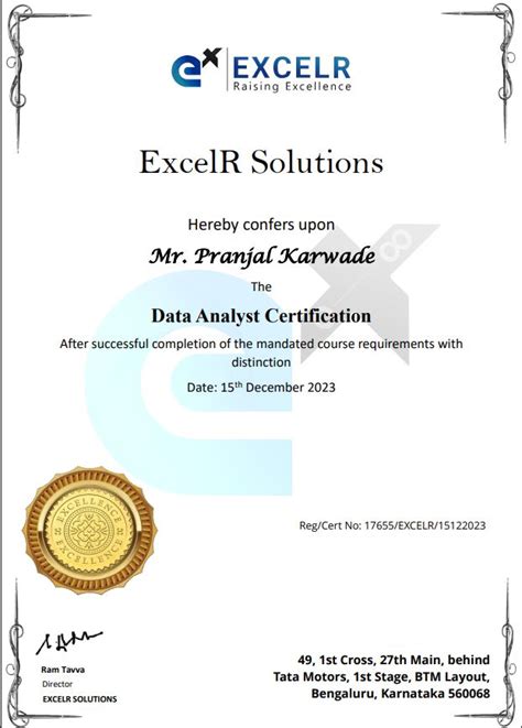 Dataanalytics Excelrinstitute Continuouslearning Gratitude Excelr Pranjal Karwade