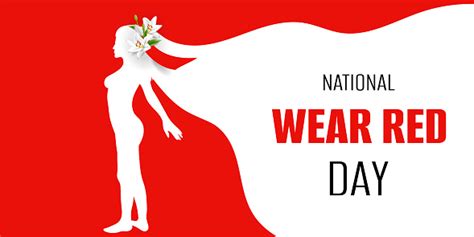 내셔널 웨어 레드 데이 빨간 배경에 백합 꽃 어린 소녀 흰색 실루엣 포스터 배너 플래카드 전단지 컨셉 디자인 벡터 일러스트레이션