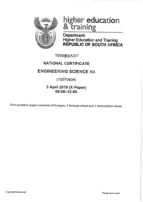 Engineering Science N4 April 2021 Memo National Certificate Engineering Science N 9 April 2021