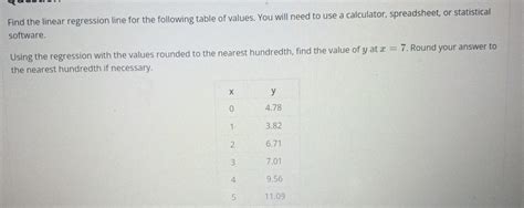 solved find the linear regression line for the following