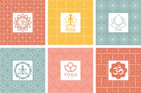 요가 스튜디오 로고 설정 라벨 배지 또는 상징 벡터 일러스트 레이 션에 대 한 크리에이 티브 디자인 요소 개념에 대한 스톡 벡터 아트 및 기타 이미지 Istock