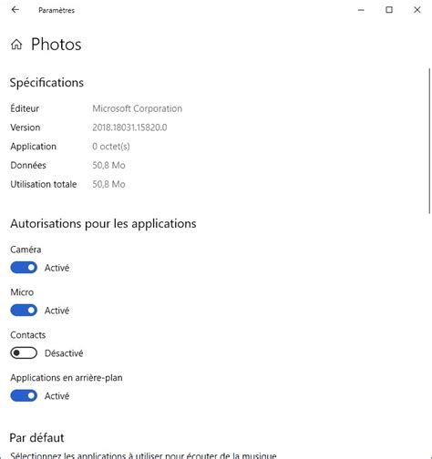 Windows Paramètres d une application Médiaforma