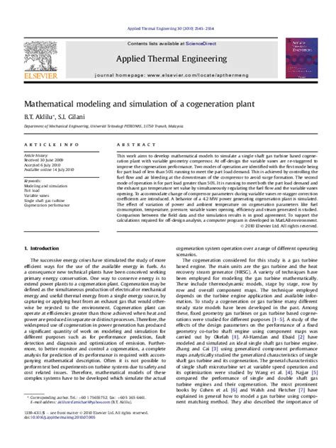 Pdf Mathematical Modeling And Simulation Of A Cogeneration Plant