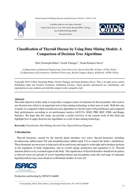 Pdf Classification Of Thyroid Disease By Using Data Mining Models A