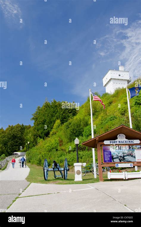 Michigan Mackinac Island Park View With Fort Mackinac Founded In