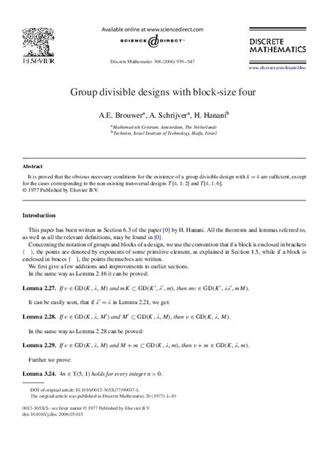 pdf group divisible designs with block size four