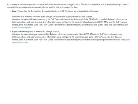 Export Telemetry Data Dell Telecom Infrastructure Automation Suite 2 1 Installation And