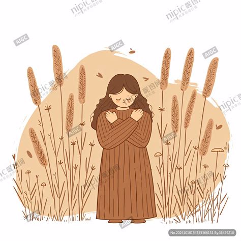 Ai创作图抱麦子的女孩 抱麦穗的人 抱稻穗的女孩 农民抱麦子插画 抱麦穗的农民秋收 网红草卡通女孩 芦苇丛里的女孩 手绘莜麦插画 谷穗手绘插画