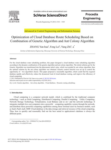 Pdf Optimization Of Cloud Database Route Scheduling Based On Combination Of Genetic Algorithm