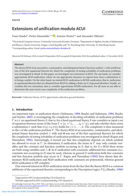 Pdf Extensions Of Unification Modulo Acui