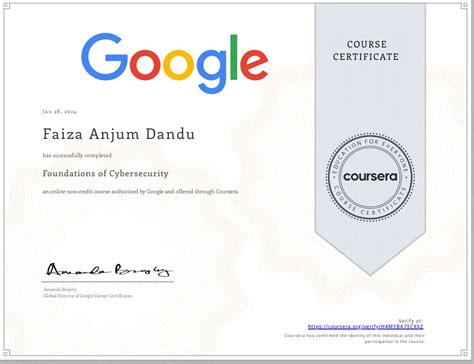 Cybersecurity Continuouslearning Courseracertificate Faiza Anjum Dandu