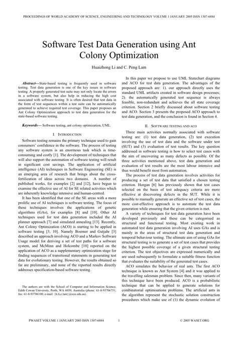 Pdf Software Test Data Generation Using Ant Colony Optimization
