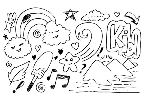 Handdrawn 아이 낙서 흰색 배경에 설정 프리미엄 벡터