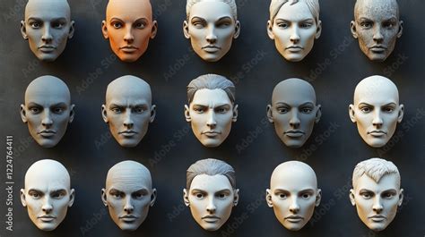 Human Face Shapes Set Of 3d Faces Of Different Shapes For The Game Stock Illustration Adobe Stock