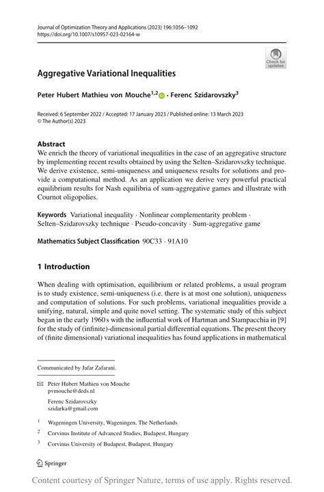 Pdf Aggregative Variational Inequalities