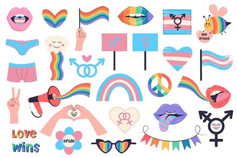 Lgbtq 및 트랜스젠더 가시성 기호 세트 Lgbtq 세트입니다 Lgbt 프라이드 커뮤니티의 무지개 아이콘 프라이드의 달 양성애자 트랜스젠더 성평등 권리 개념 로고에 대한