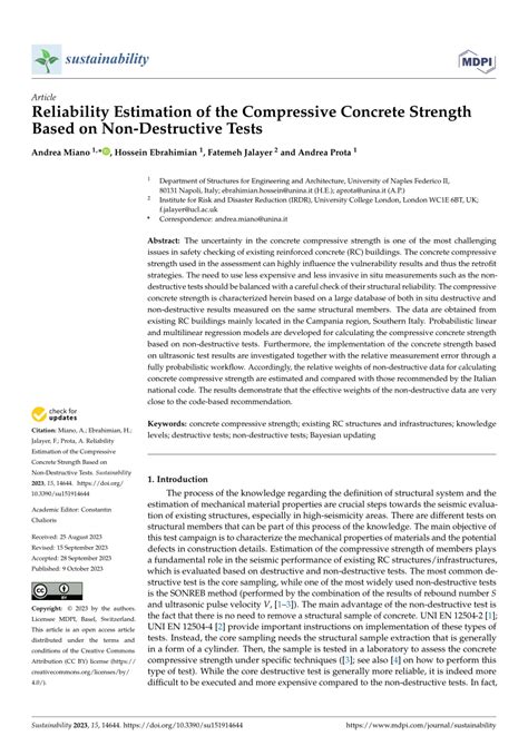 Pdf Reliability Estimation Of The Compressive Concrete Strength Based On Non Destructive Tests