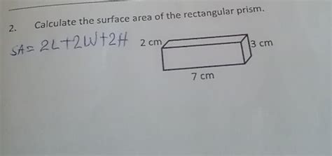 2 Calculate The Surface Area Of The Rectangular Prism Sa 2l 2w 2h Filo