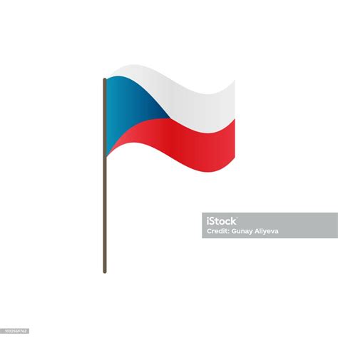 체코 공화국 깃발은 깃대에 공식 색상 하 고 올바르게 비율 벡터 일러스트 레이 션 격리 깃대에 체코 공화국 깃발을 흔들며 0명에 대한 스톡 벡터 아트 및 기타 이미지