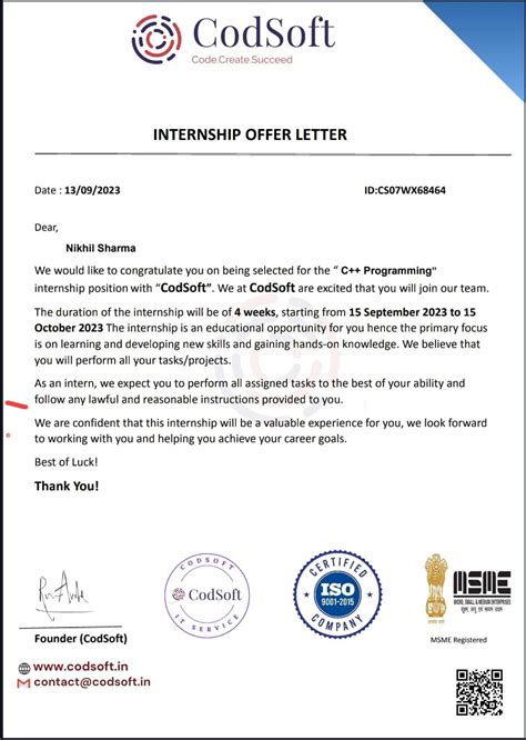 Internship Cplusplus Codsoft Codingjourney Careergrowth Nikhil